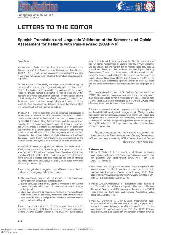 (PDF) Spanish Translation and Linguistic Validation of the Screener and ...