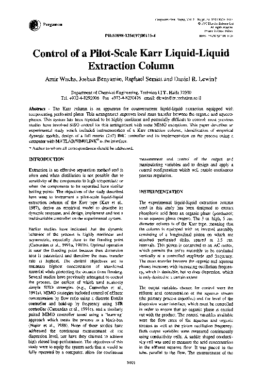 (PDF) Control of a pilot-scale Karr liquid-liquid extraction column ...