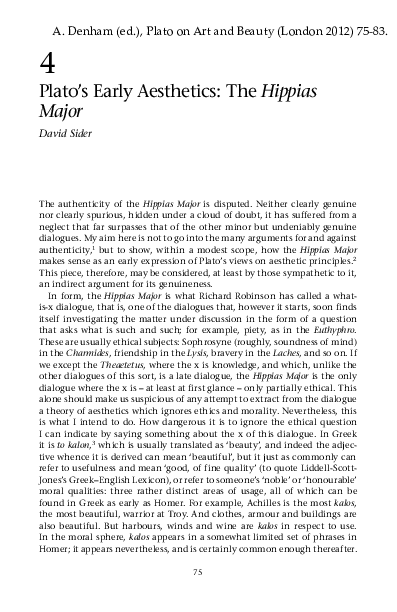 (PDF) Plato's Early Aesthetics: The Hippias Major