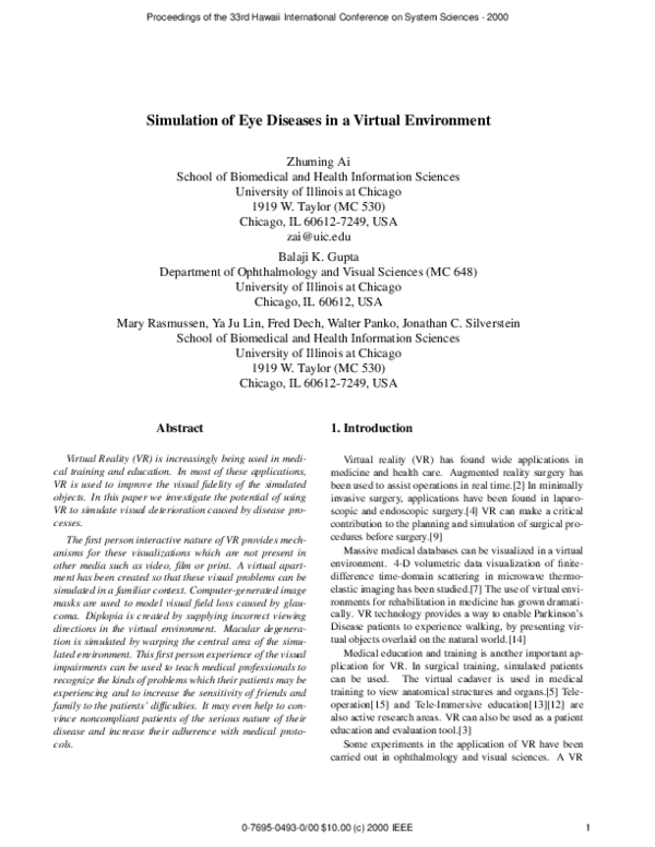 (PDF) Simulation of eye diseases in a virtual environment