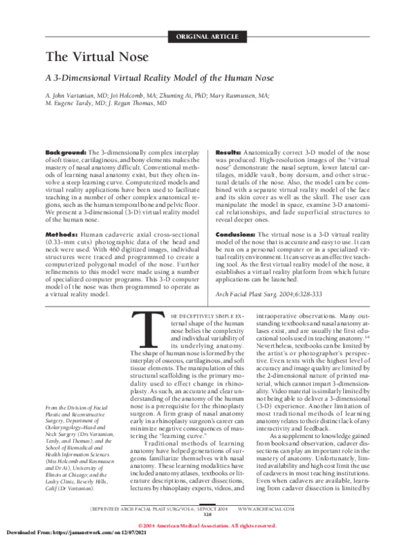 (PDF) The Virtual Nose A 3-Dimensional Virtual Reality Model of the ...