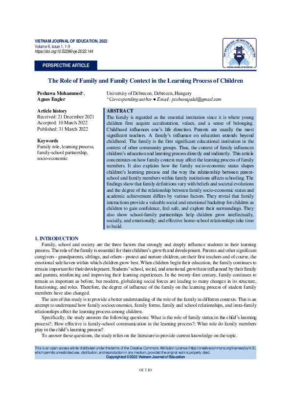 (PDF) The Role of Family and Family Context in the Learning Process of ...