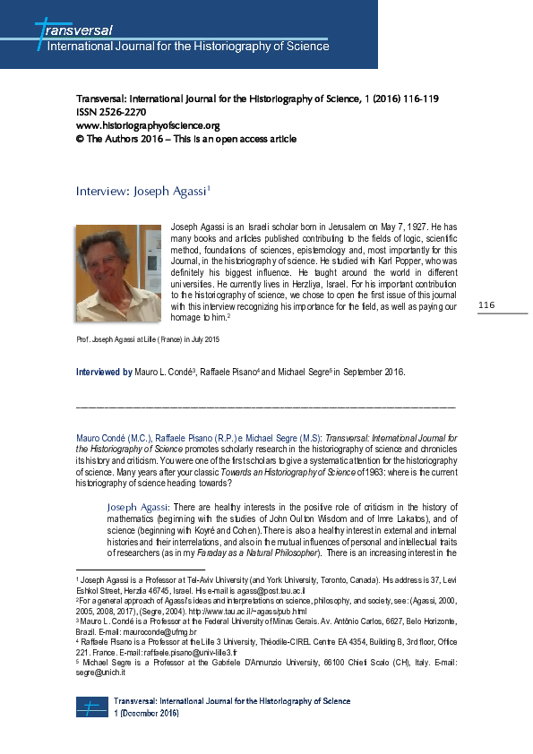 (PDF) Interview: Joseph Agassi