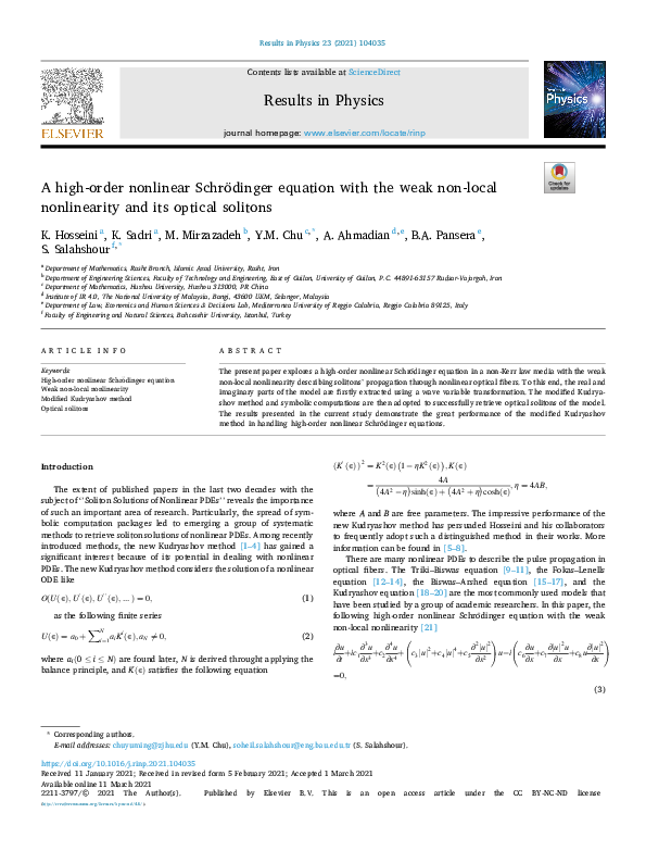 (PDF) A high-order nonlinear Schrödinger equation with the weak non ...