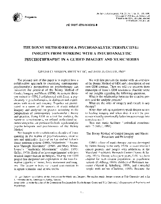 (PDF) The bonny method from a psychoanalytic perspective: Insights from ...