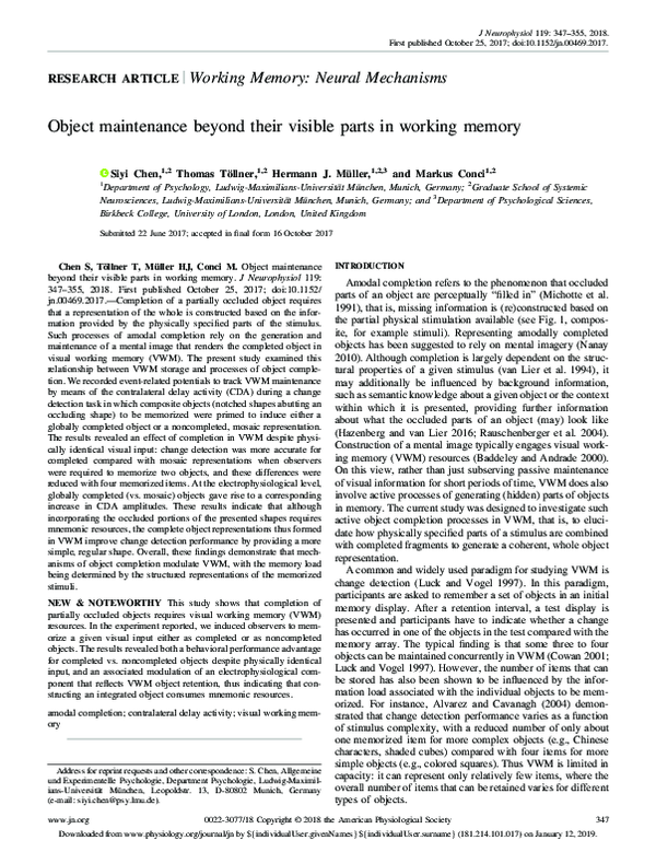 (PDF) Object maintenance beyond their visible parts in working memory