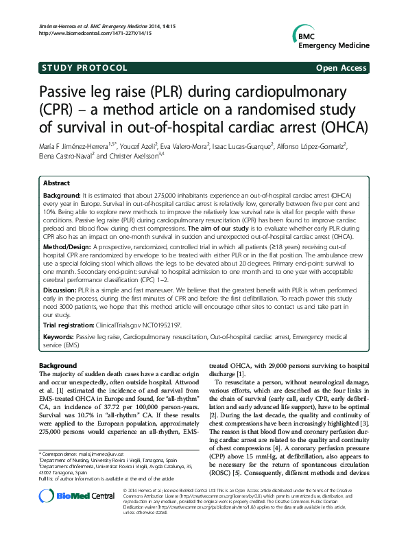 (PDF) Passive leg raise (PLR) during cardiopulmonary (CPR) – a method ...
