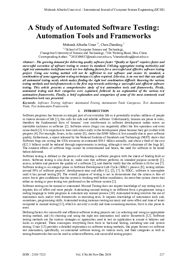 (PDF) A Study of Automated Software Testing: Automation Tools and ...
