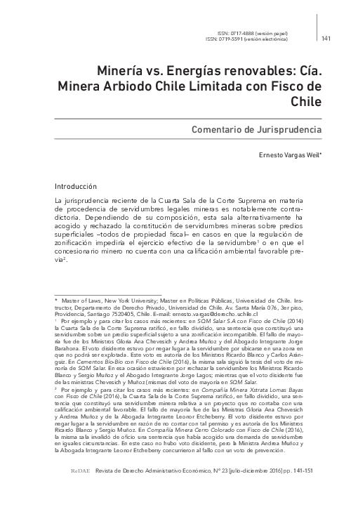 (PDF) Minería vs. Energías renovables: Cía. Minera Arbiodo Chile ...