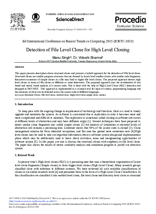 (PDF) Detection of File Level Clone for High Level Cloning