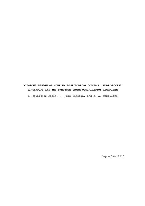 Pdf Rigorous Design Of Complex Distillation Columns Using Process