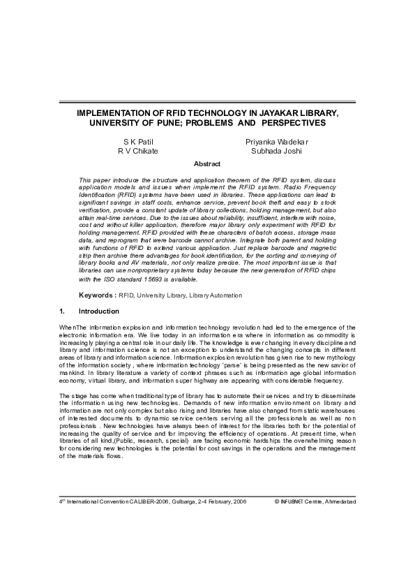 (PDF) Implementation of Rfid Technology in Jayakar Library, University ...