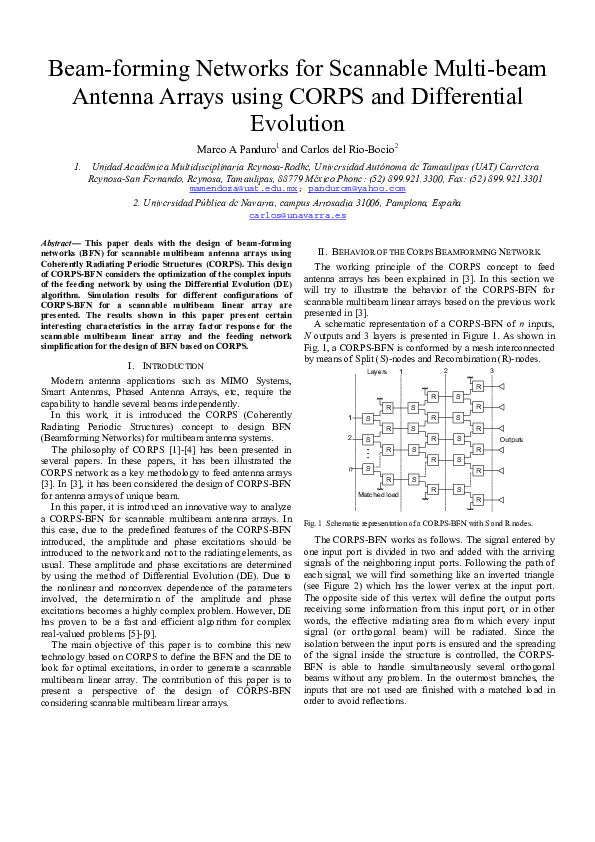Pdf Beam Forming Networks For Scannable Multi Beam Antenna Arrays Using Corps And Differential