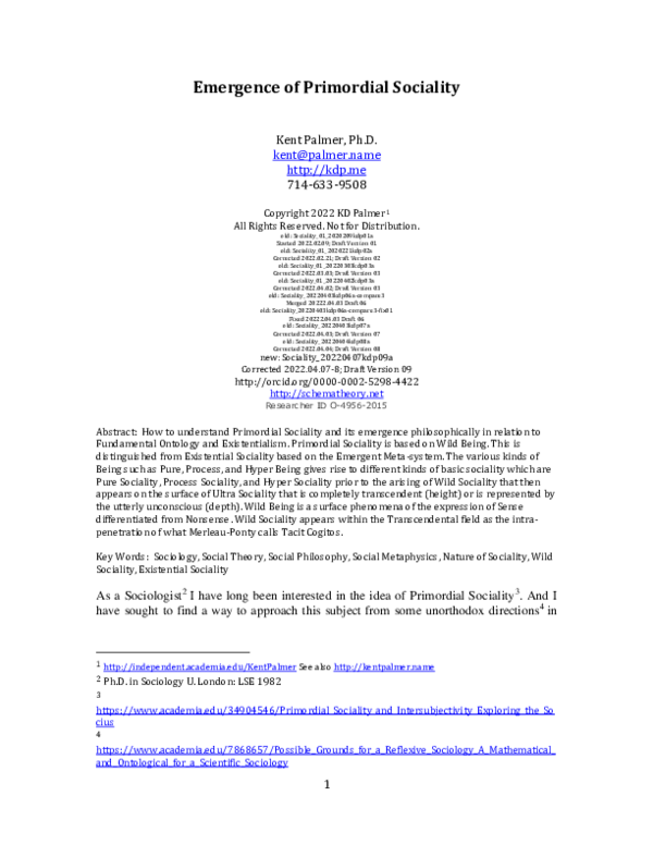 (PDF) Emergence of Primordial Sociality