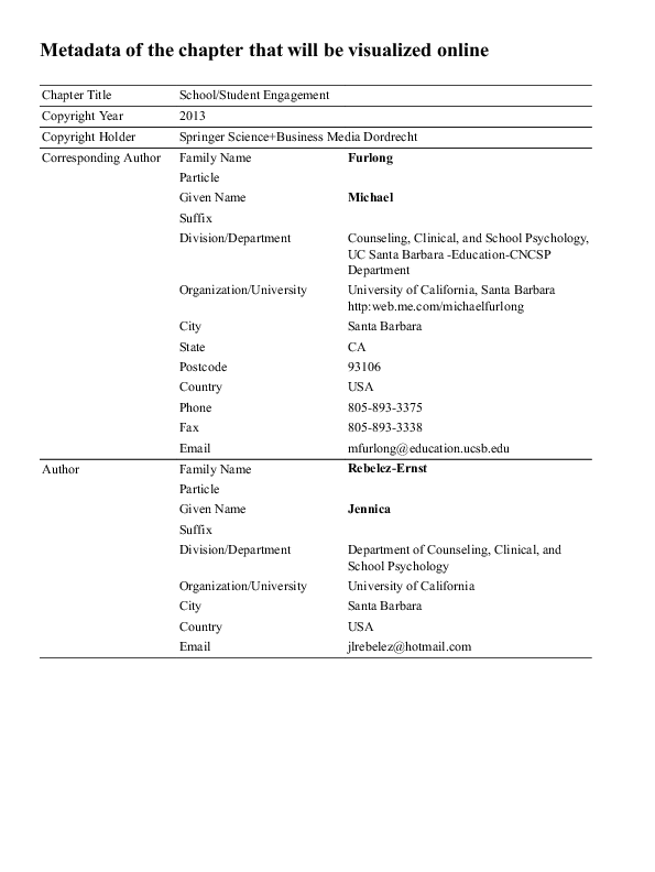 (PDF) School and Student Engagement