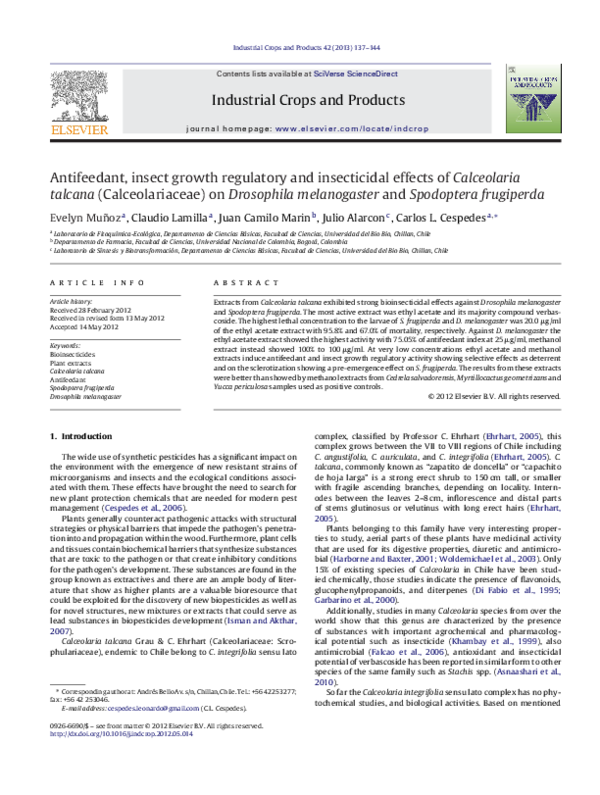 (PDF) Antifeedant, insect growth regulatory and insecticidal effects of ...
