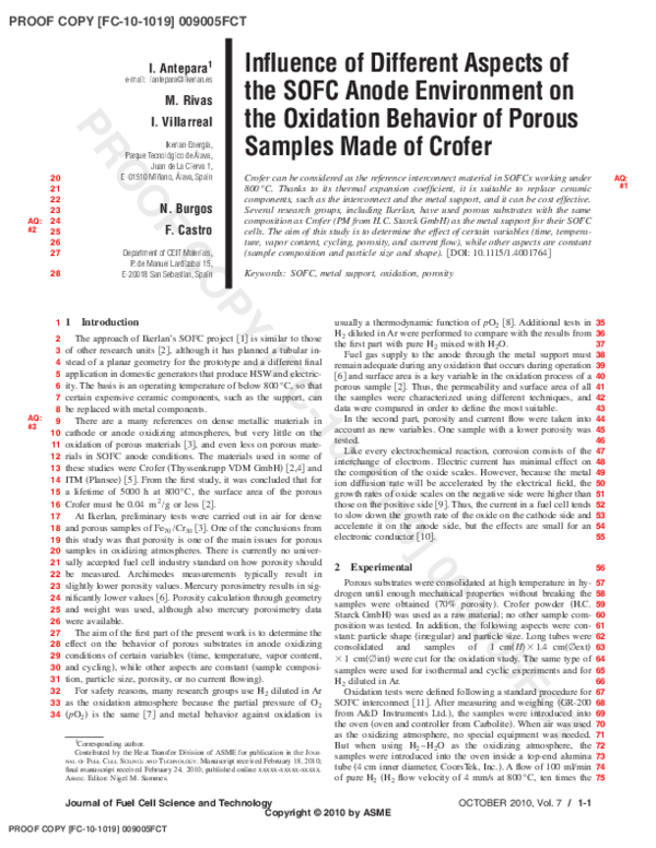 Pdf Influence Of Different Aspects Of The Sofc Anode Environment On The Oxidation Behavior Of