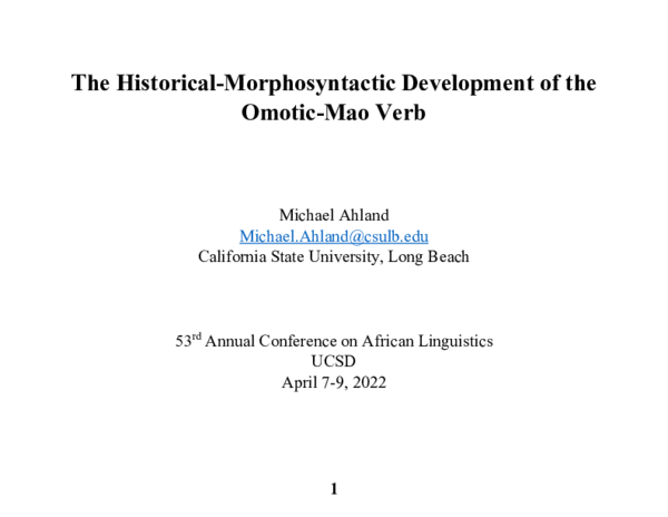 (PDF) The Historical-Morphosyntactic Development of the Omotic-Mao Verb