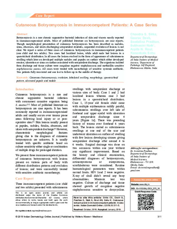 (PDF) Cutaneous botryomycosis in immunocompetent patients: A case series