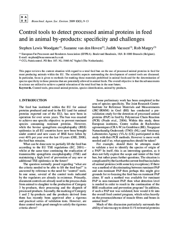 (PDF) Control tools to detect processed animal proteins in feed and in ...