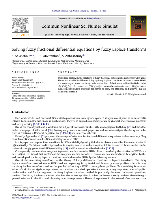 (PDF) Solving fuzzy fractional differential equations by fuzzy Laplace transforms