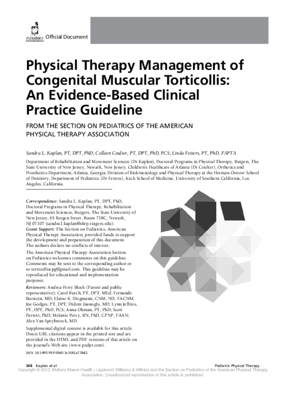 (PDF) Physical Therapy Management of Congenital Muscular Torticollis