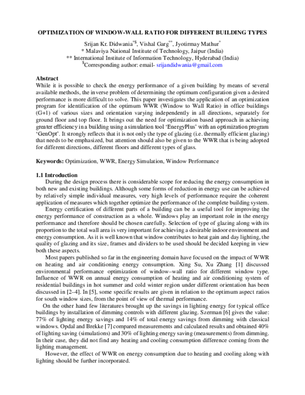 (PDF) Optimization of Window-Wall Ratio for Different Building Types