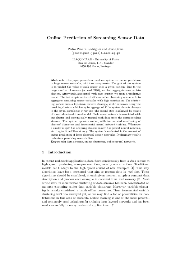 (PDF) Online Prediction of Streaming Sensor Data