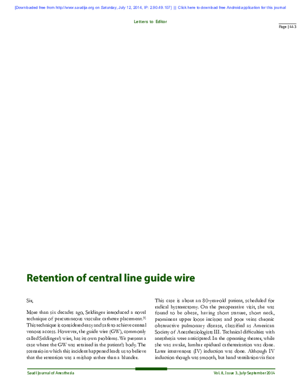 (PDF) Retention of central line guide wire