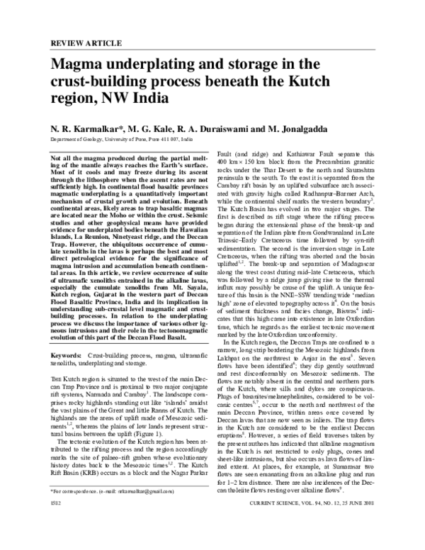 (PDF) Magma Underplating and Crust Formation in Kutch