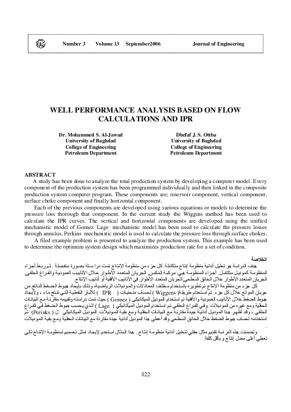 (PDF) Well Performance Analysis Based on Flow Calculations and Ipr