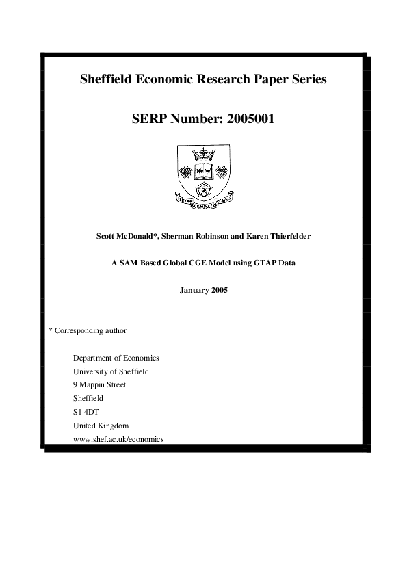 (PDF) A SAM Based Global CGE Model using GTAP Data January 2005