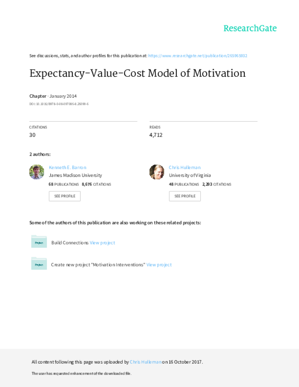 (PDF) Expectancy-value-cost model of motivation