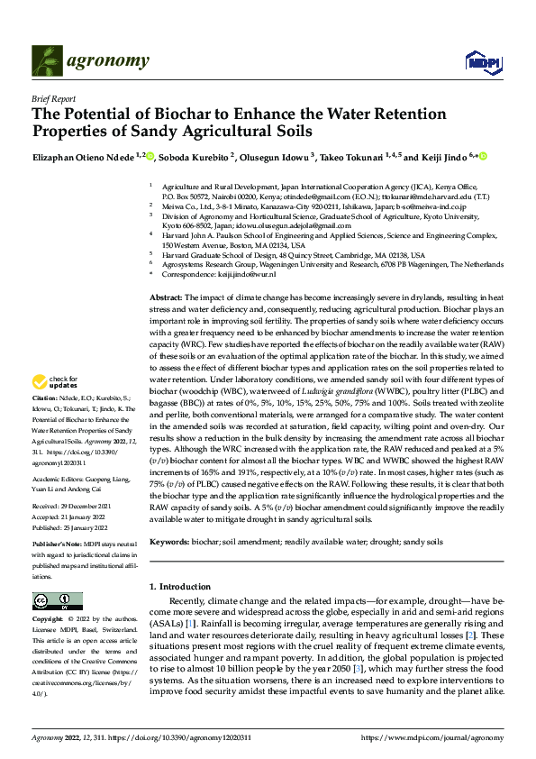 (PDF) The Potential of Biochar to Enhance the Water Retention ...