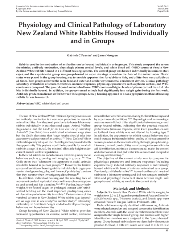 (PDF) Physiology and clinical pathology of laboratory new zealand white ...