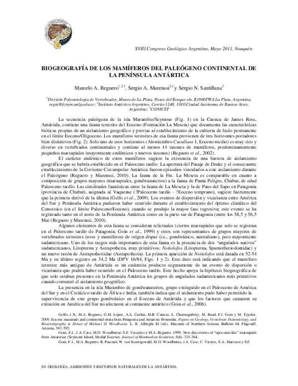 (PDF) Biogeografía De Los Mamíferos Del Paleógeno Continental De La Península Antártica