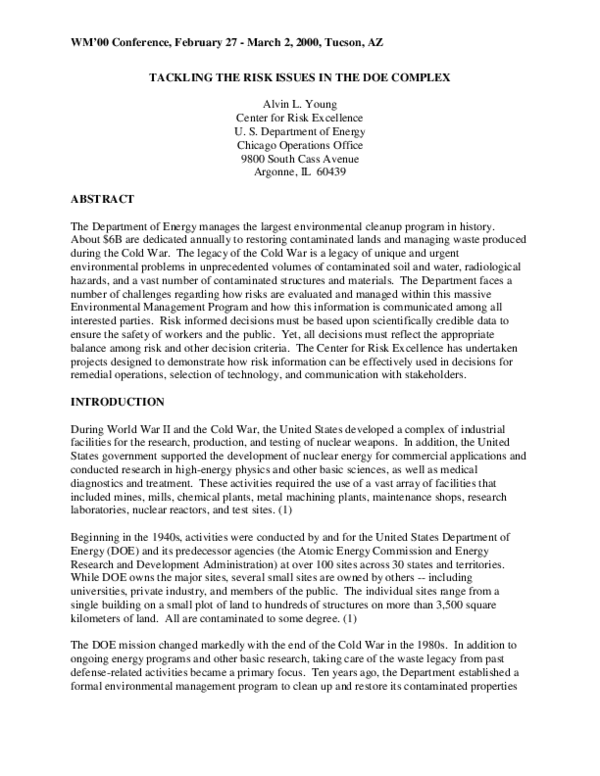 (PDF) Tackling the Risk Issues in the Doe Complex