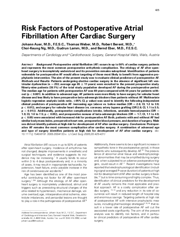 (PDF) Risk Factors of Postoperative Atrial Fibrillation After Cardiac ...