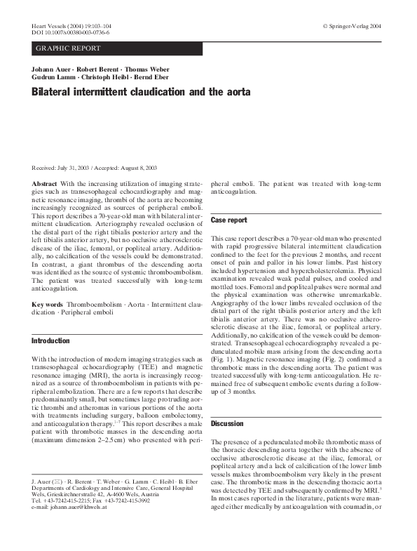 (PDF) Bilateral intermittent claudication and the aorta