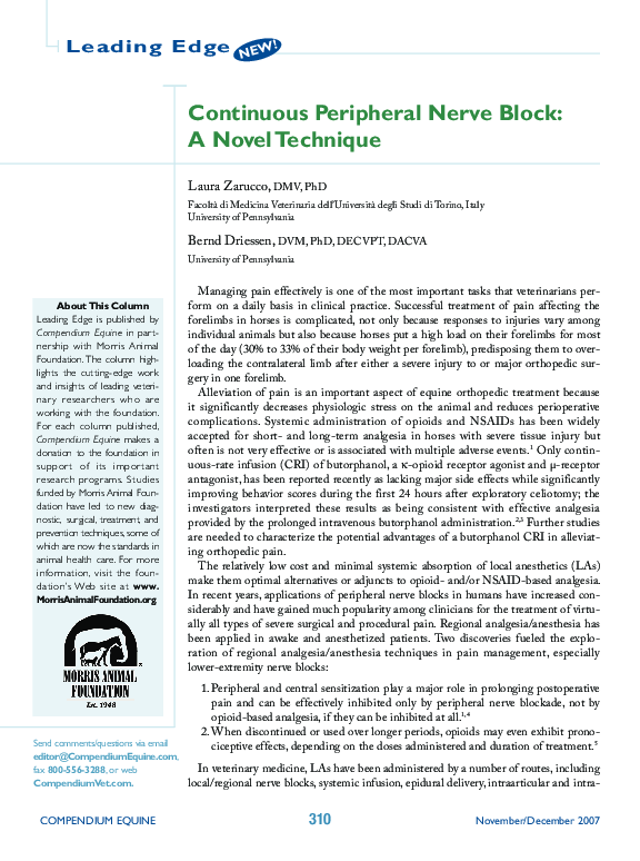 (PDF) Continuous Peripheral Nerve Block: A Novel Technique