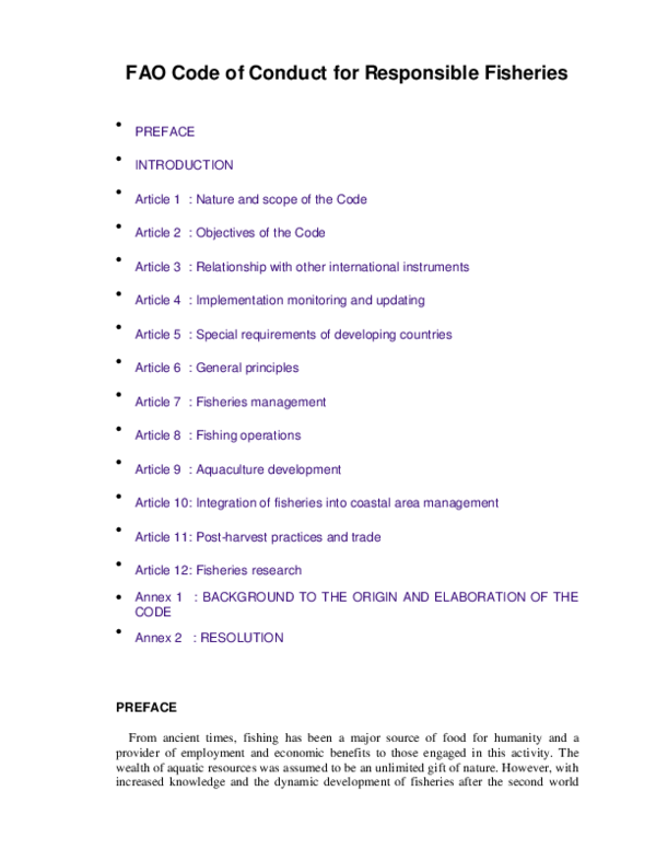 (PDF) FAO Code of Conduct for Responsible Fisheries