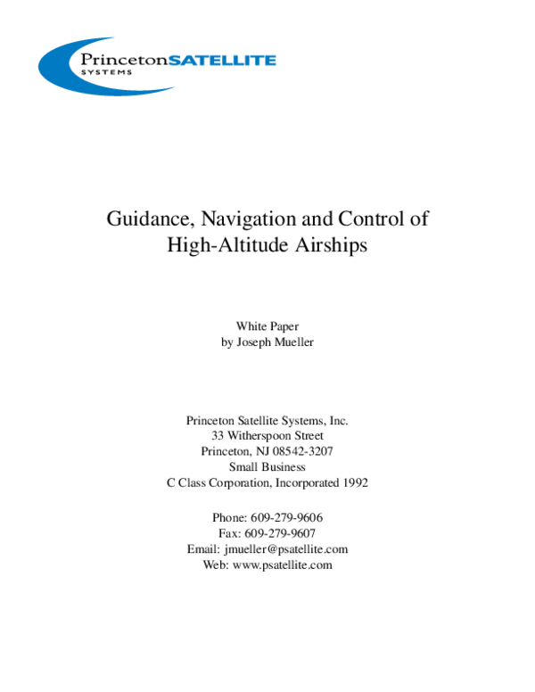 (PDF) Guidance, Navigation and Control of High-Altitude Airships
