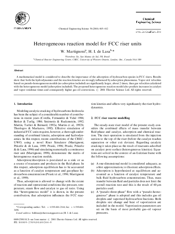 (PDF) Heterogeneous reaction model for FCC riser units
