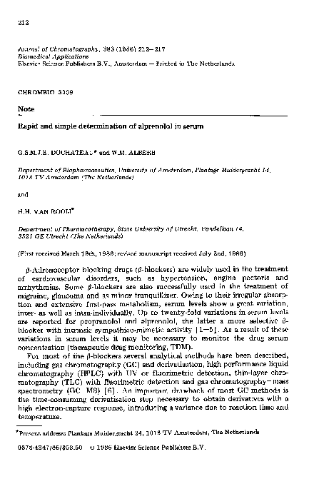 (PDF) Rapid and simple determination of alprenolol in serum
