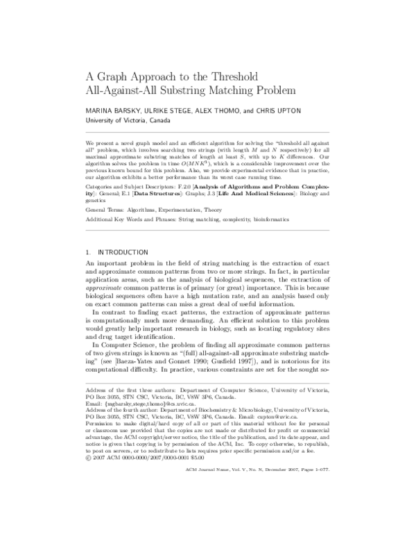 (PDF) A graph approach to the threshold all-against-all substring matching problem