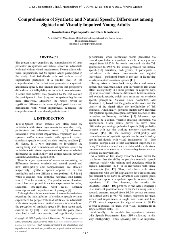 (PDF) Comprehension of Synthetic and Natural Speech: Differences among ...