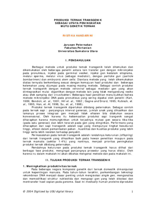 (PDF) Produksi Ternak Transgenik Sebagai Upaya Peningkatan Mutu Genetik ...