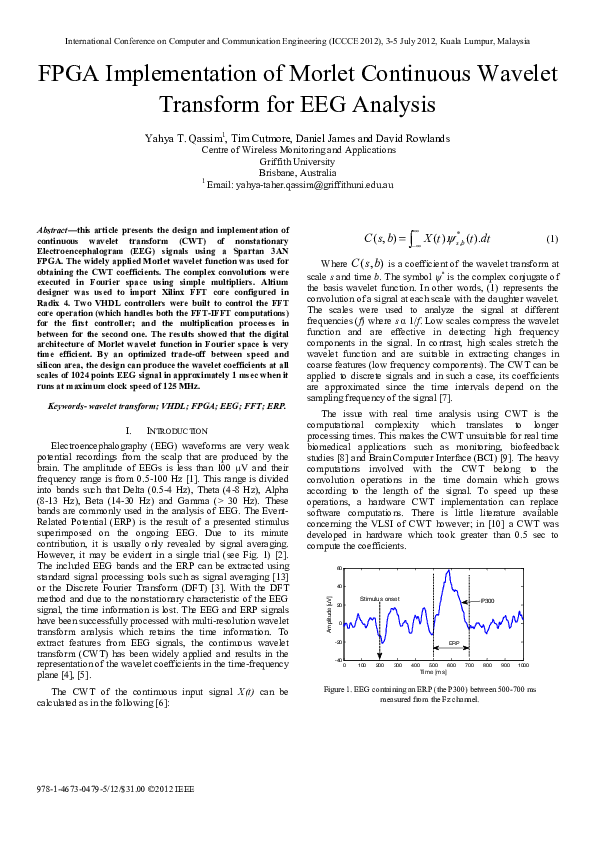 Pdf Fpga Implementation Of Morlet Continuous Wavelet Transform For Eeg Analysis Daniel Stich