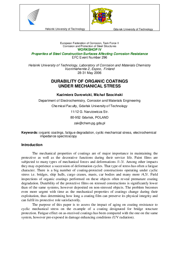 (PDF) Durability of Organic Coatings Under Mechanical Stress