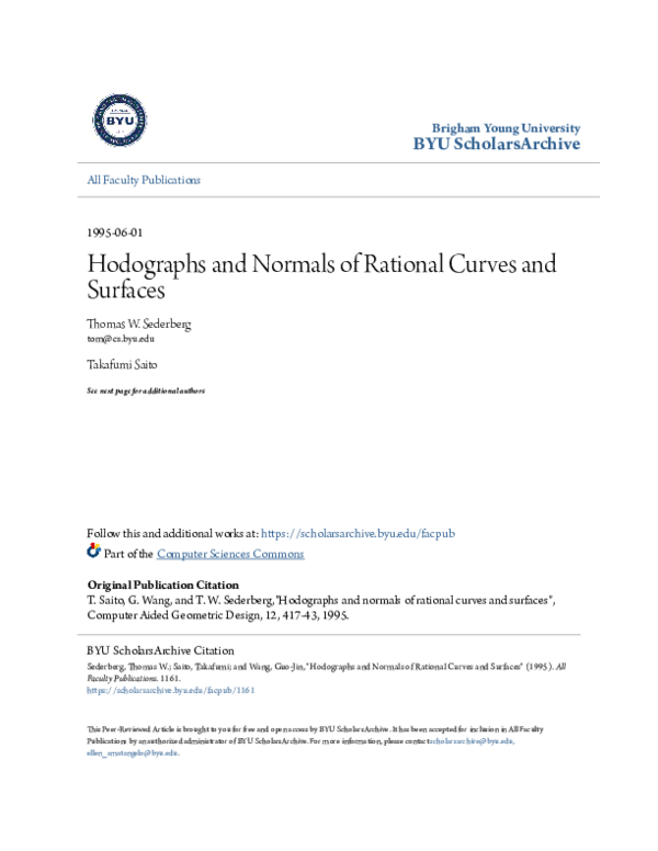 (PDF) Hodographs and normals of rational curves and surfaces